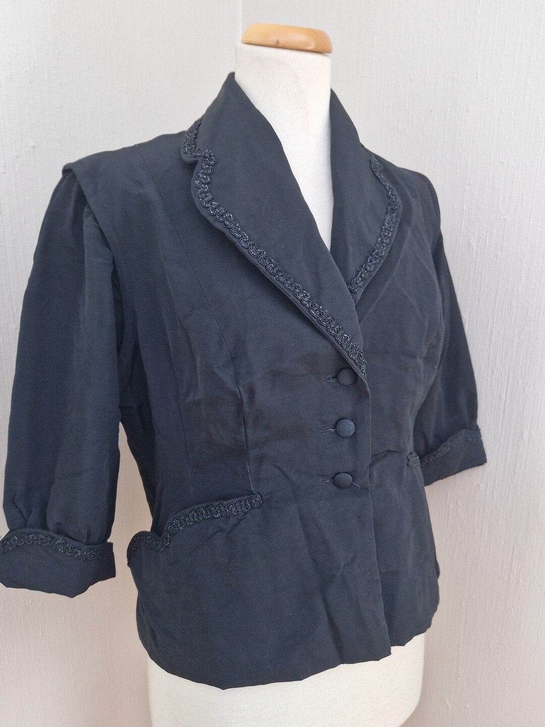30s 40s Black Victorian Edwardian Style Blazer Jacket Blouse Extra ...