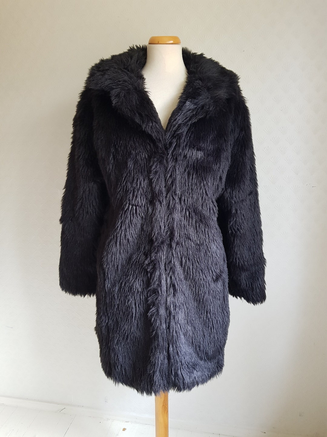 Y2K 90s Furry Shaggy Fake Fur Black Warm Winter Coat Large - Etsy