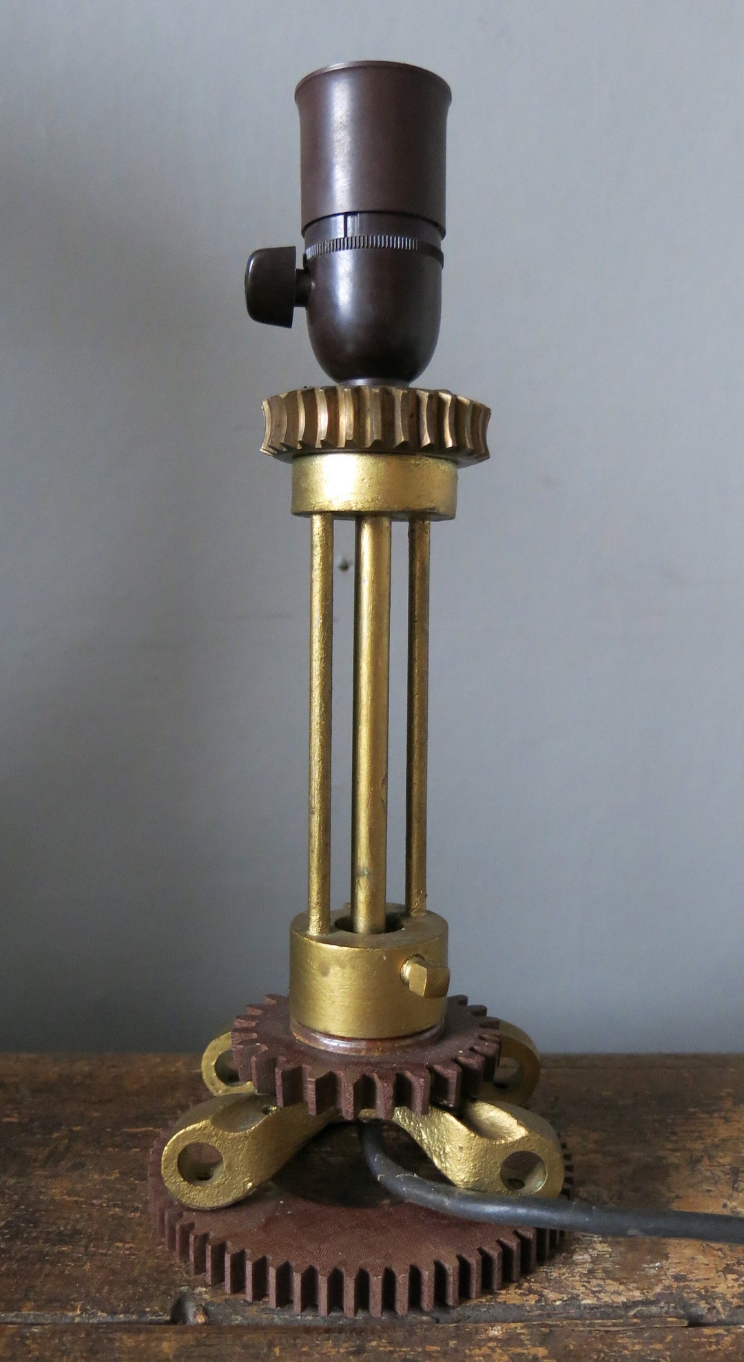Steampunk Industrial Metal Wood Gear Lamp 30s 40s - Etsy