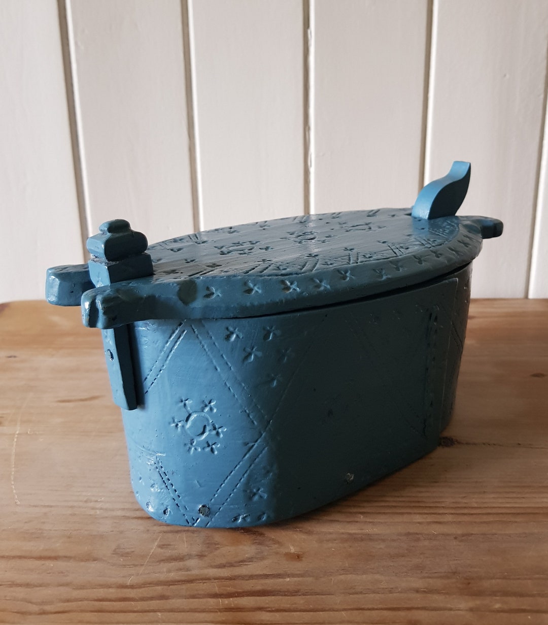 Antique Wooden Bentwood Tine Box Container Norwegian Folk Art Symbols ...