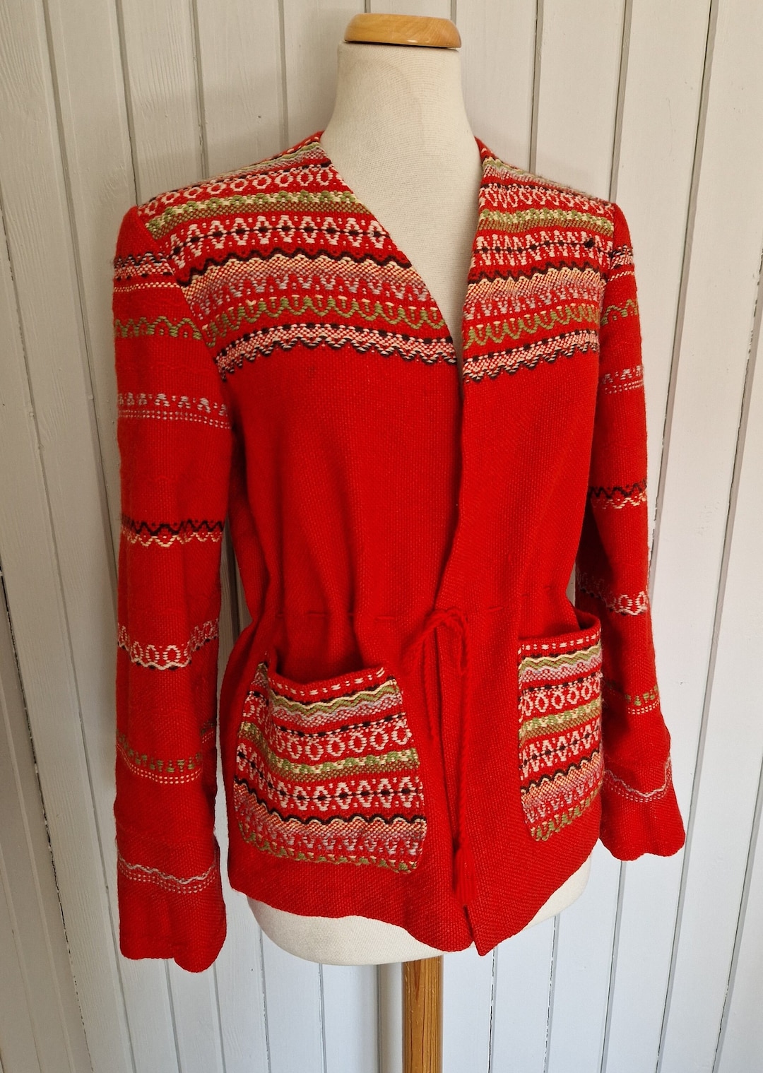 Folk Style Scandinavian Norwegian Woven Wool Striped Jacket Medium ...