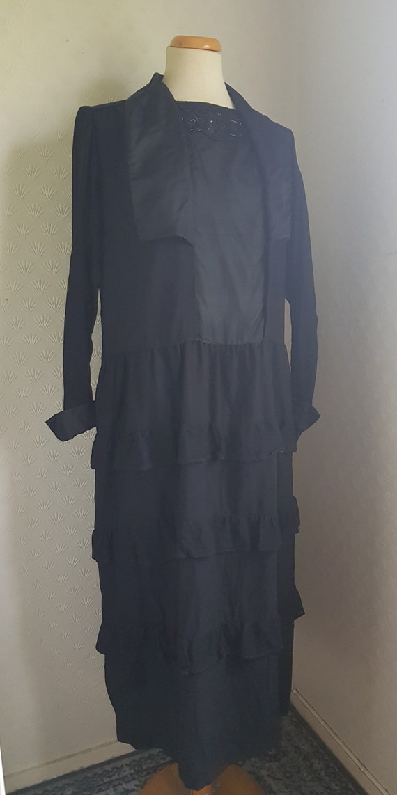 Antique Edwardian 20s Black Mourning Beaded Dress Lar… - Gem