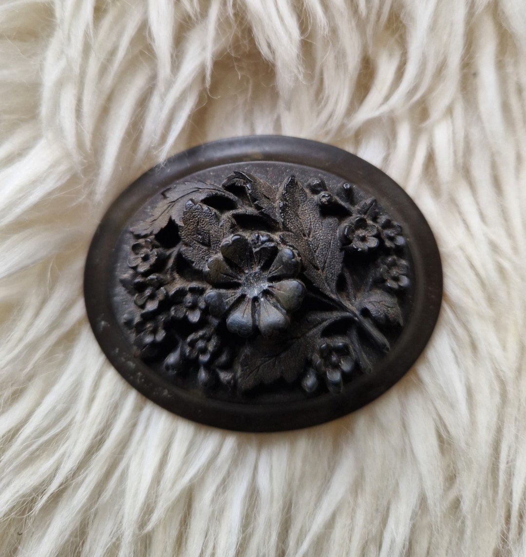 Antique Victorian Edwardian Mourning Brooch Gutta Percha Floral - Etsy