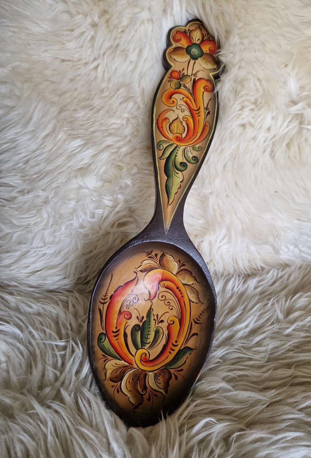 Large Wooden Rosemaling Ladle Spoon Hand Painted Hand Carved Hand Made ...