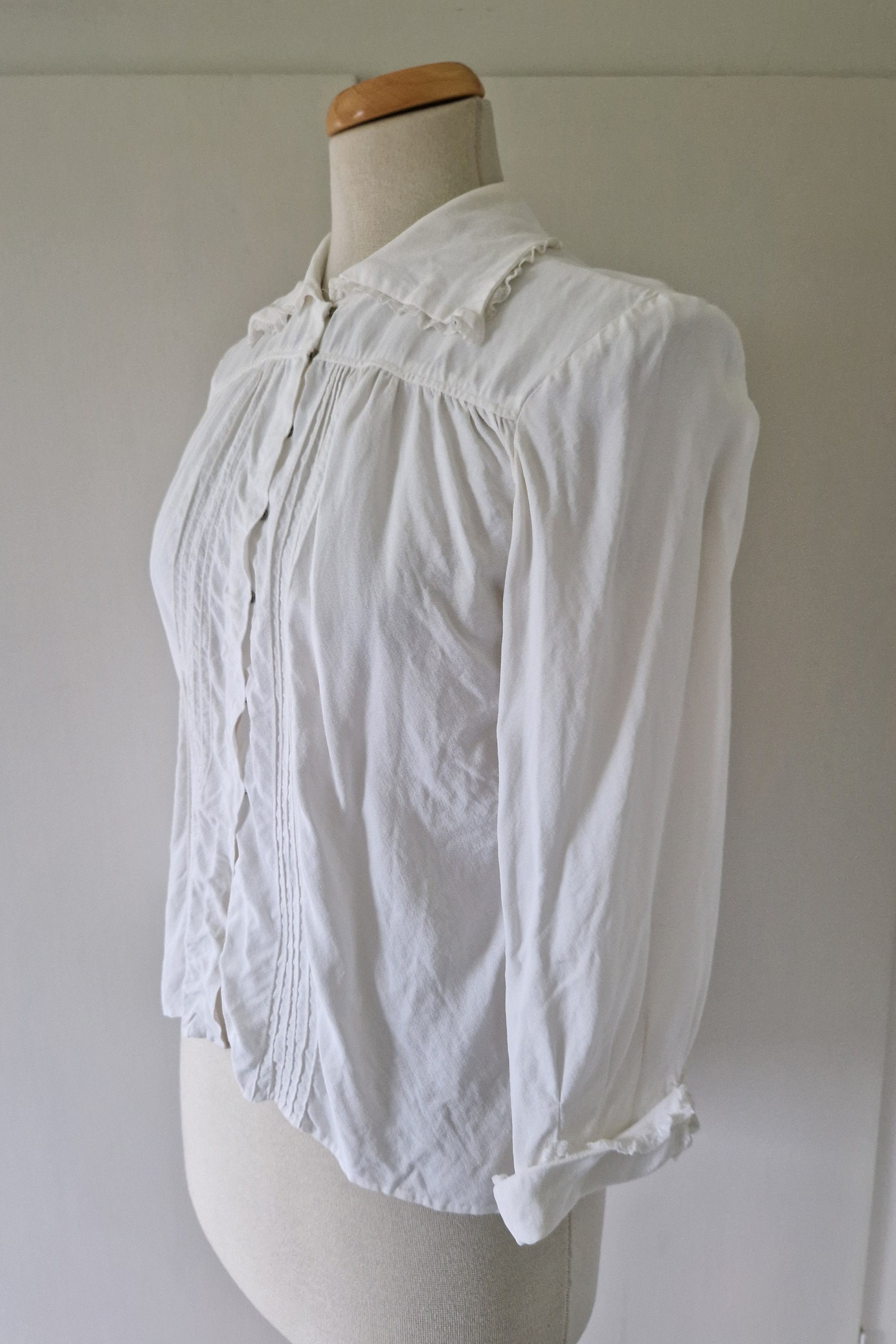 30s 40s White Lace Details Pin Tuck Blouse Medium - Etsy