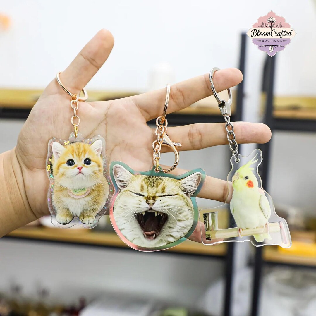 Custom Pet Portrait Keychain: Rainbow Effect Acrylic Photo Gift - Etsy