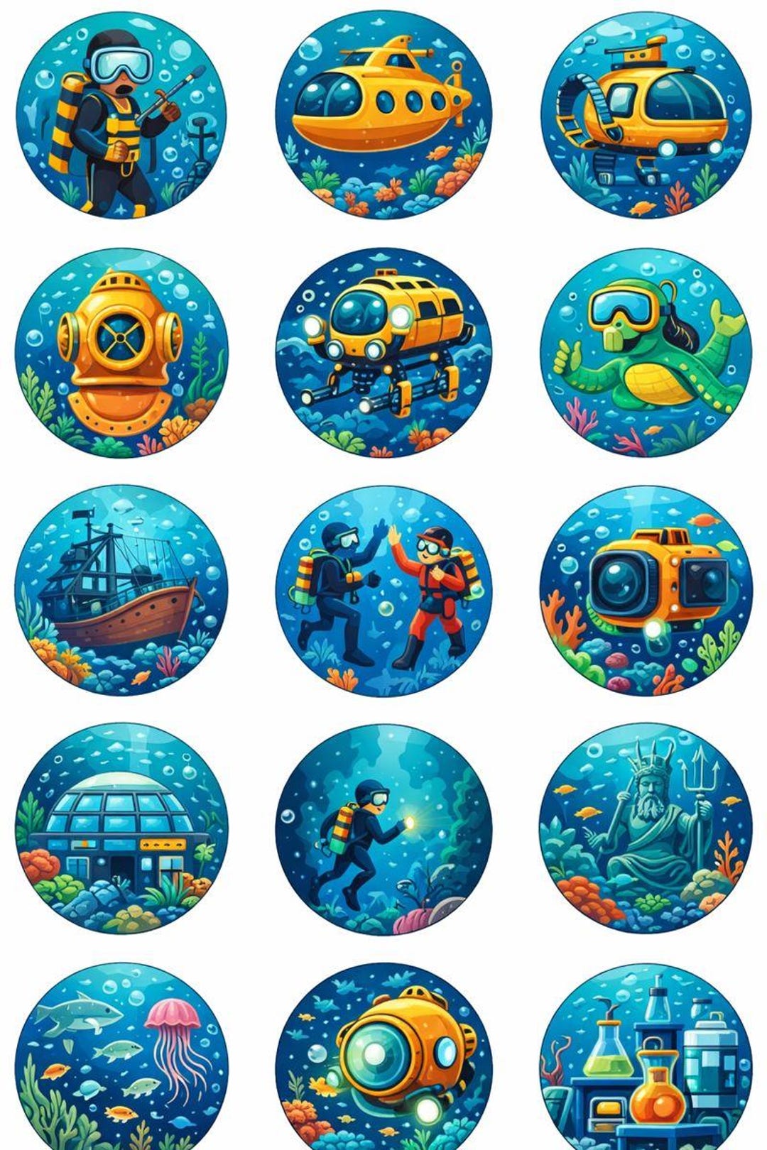 Underwater Exploration Badge Set 15 Pieces – Deep Sea Pins With Marine ...