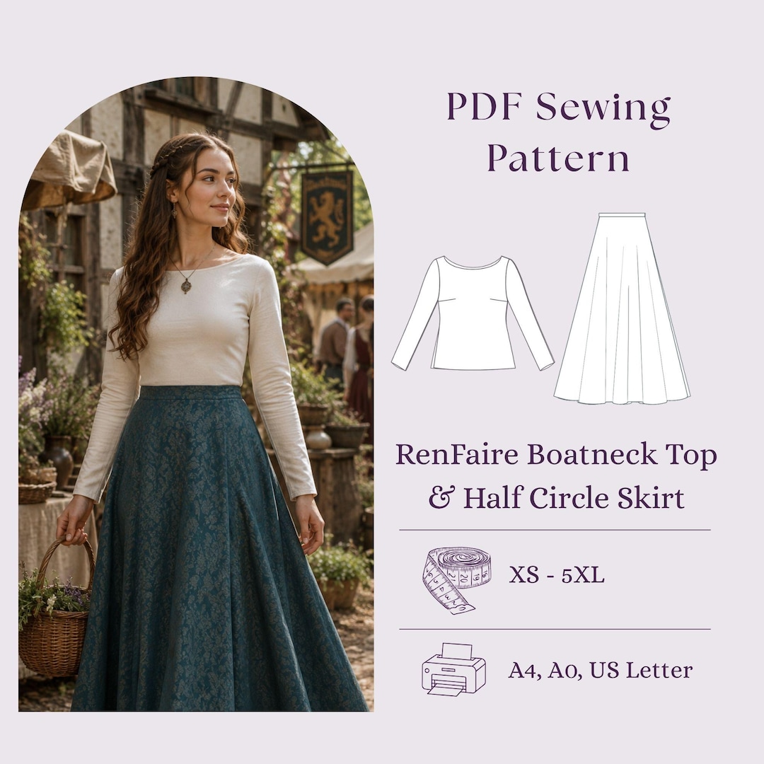 Ren Faire Pattern | Boatneck Top & Half Circle Skirt Sewing Pattern ...