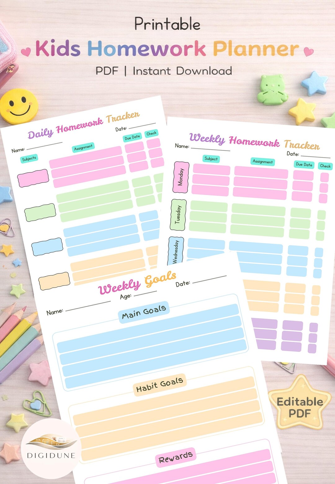 Homework Planner Printable | Student Study Tracker | School Assignment ...