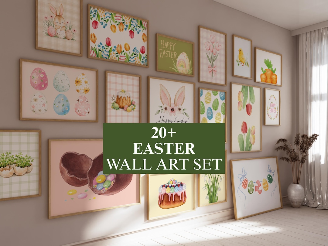 Easter Bunny Egg Gallery Wall Art Set, Pastel Spring Nursery Decor (25 ...