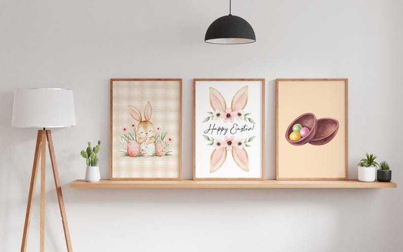 Easter Bunny Egg Gallery Wall Art Set, Pastel Spring Nursery Decor (25 ...
