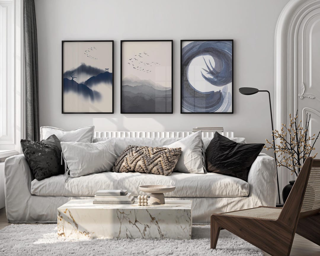 Zen Abstract Wall Art Set of 3, Minimalist Landscape Prints, Japandi ...