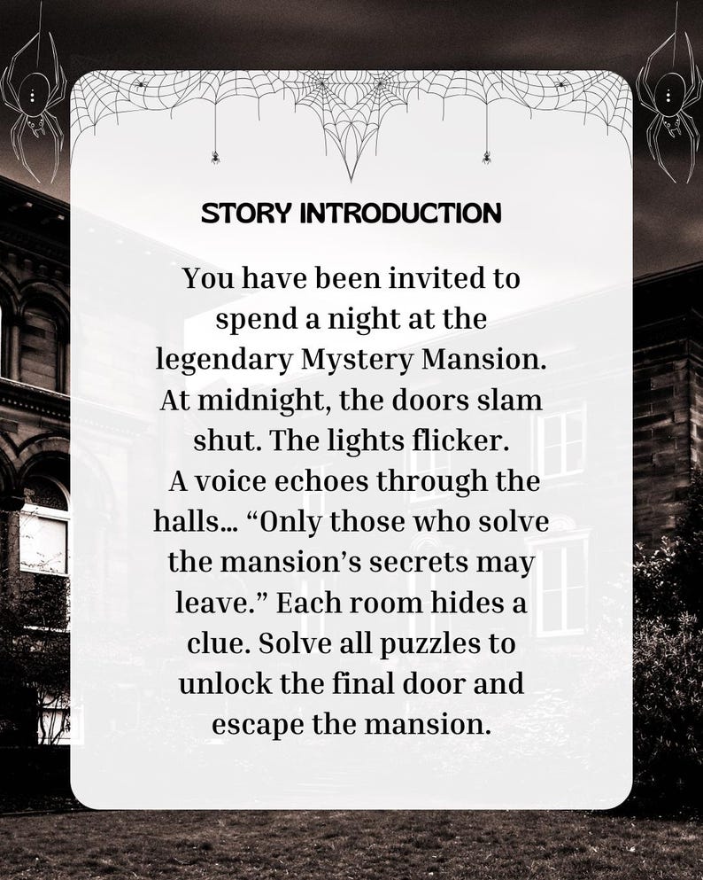 Mystery Mansion Escape Room Printable | Family & Kids Puzzle Game ...