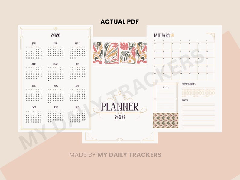 2026 Planner Digital Download Dated Monthly Calendar PDF Minimalist ...
