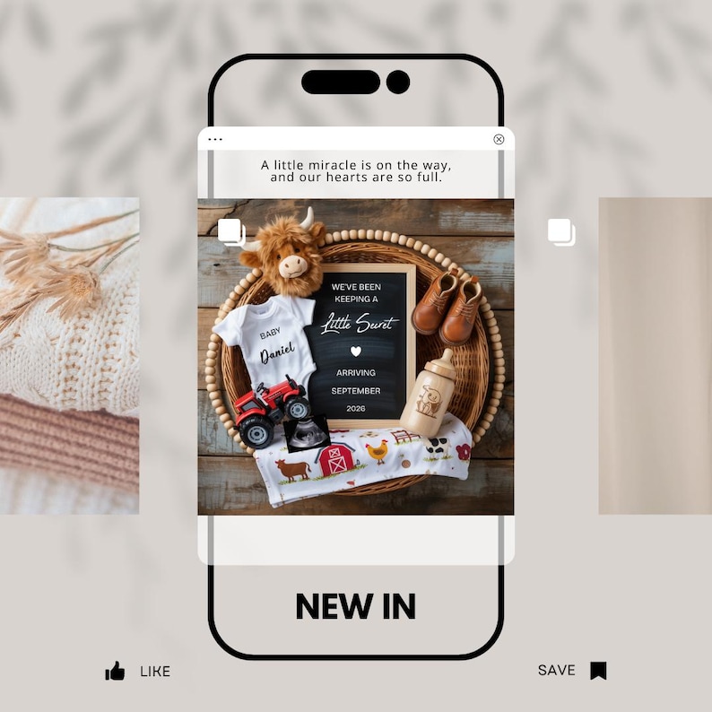 Farm Pregnancy Announcement, Canva Template, Cow Field Baby Reveal ...