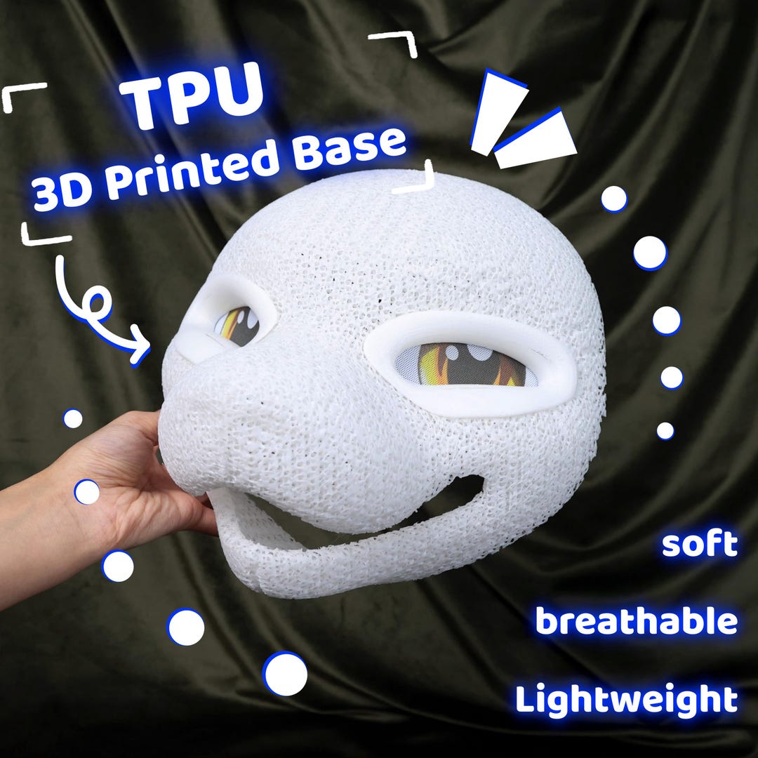 TPU 3D Printed Fursuit Head Base S19 for Fursuit Kig Kemono Roleplay ...