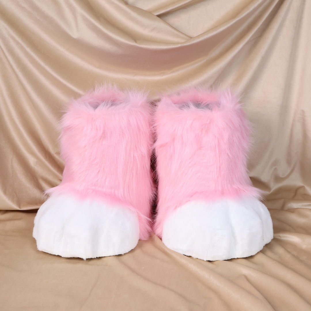Strawberry Pink Furry Fursuit Feet Paws Shoes Faux Fox Fur Tall Paw ...
