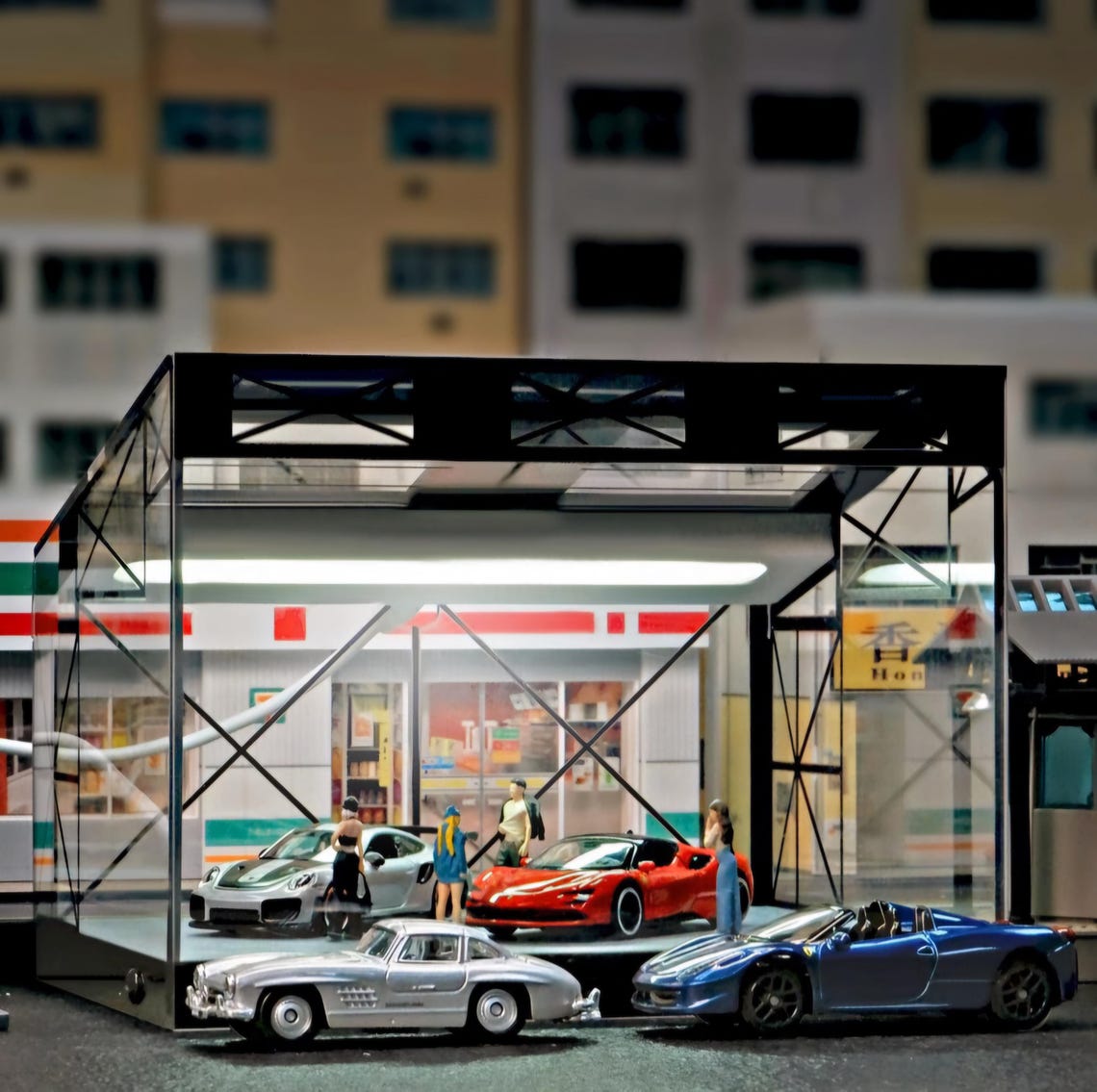 1:64 LED Car Showroom Diorama Magnetic Assembly High Transparency ...