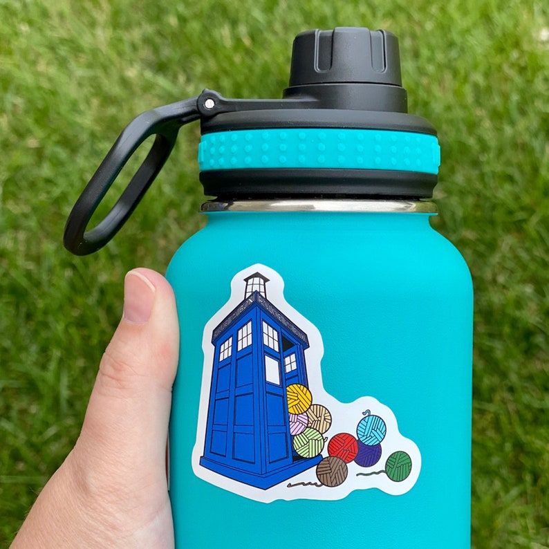 Knitting Blue Box Matte Vinyl Sticker, Yarn Stash, Bigger on the Inside ...