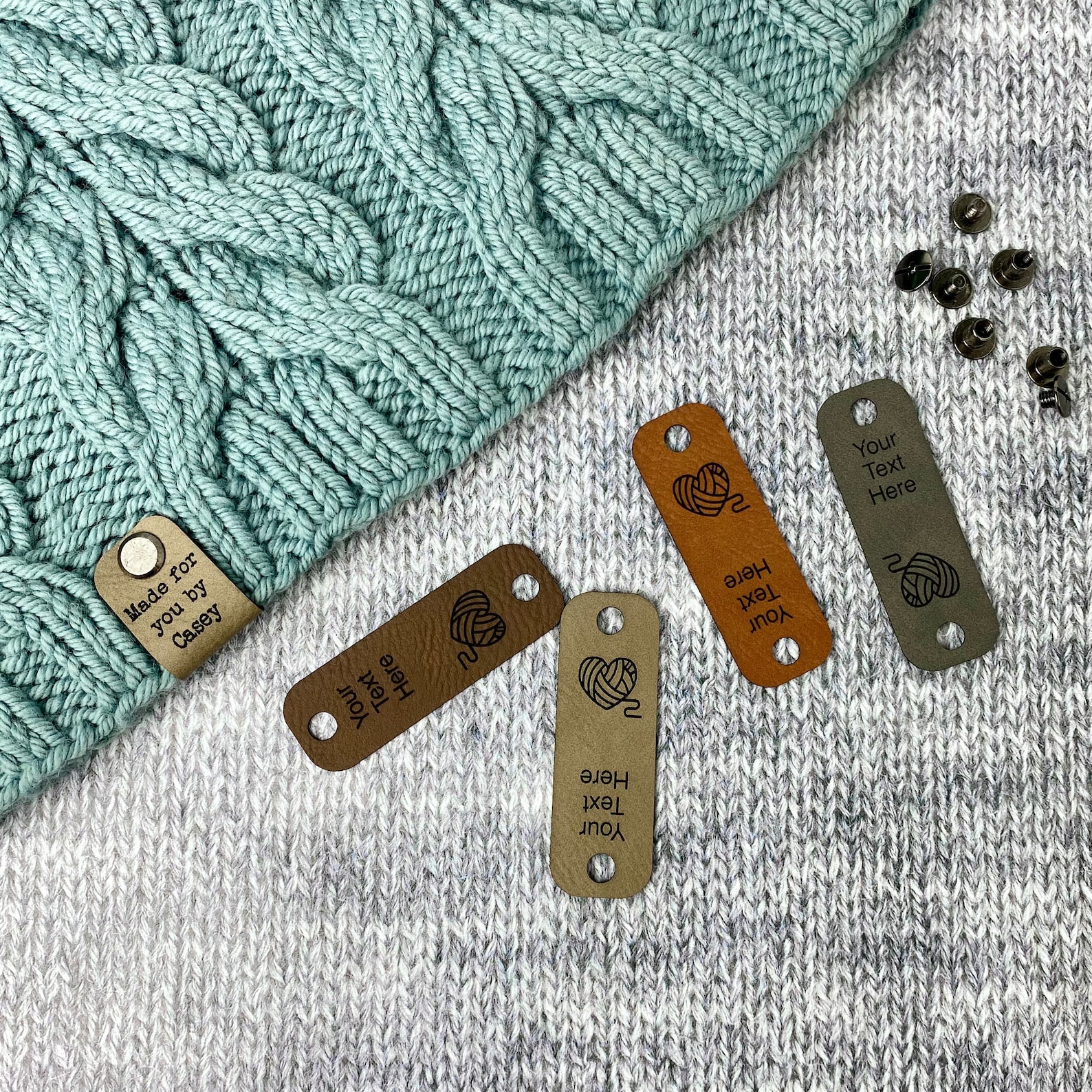 Custom Text Yarn Heart Faux Leather Screw in Tags for Knitting - Etsy