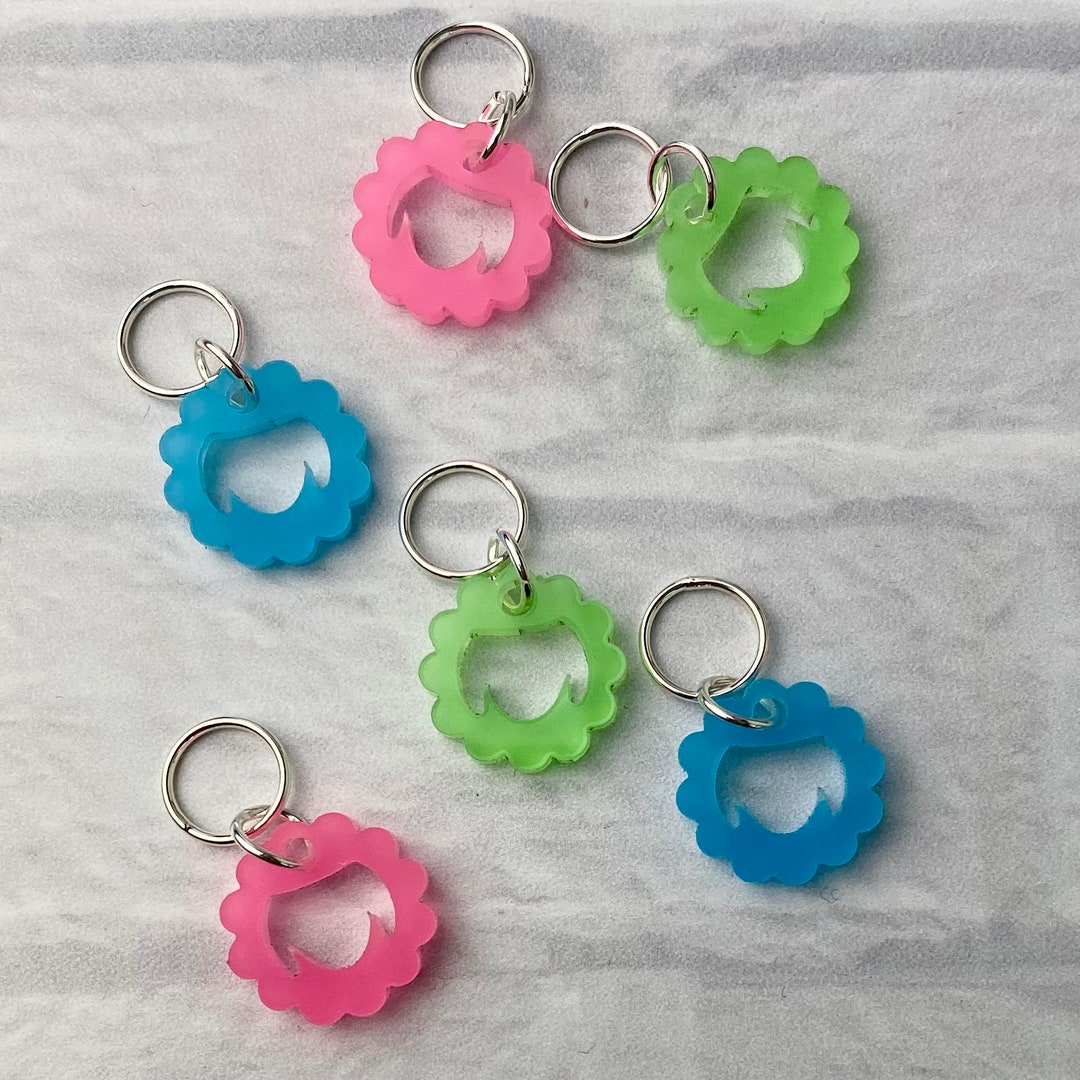 Sheep Glow in the Dark Stitch Markers, Acrylic, Soldered Ring Marker ...