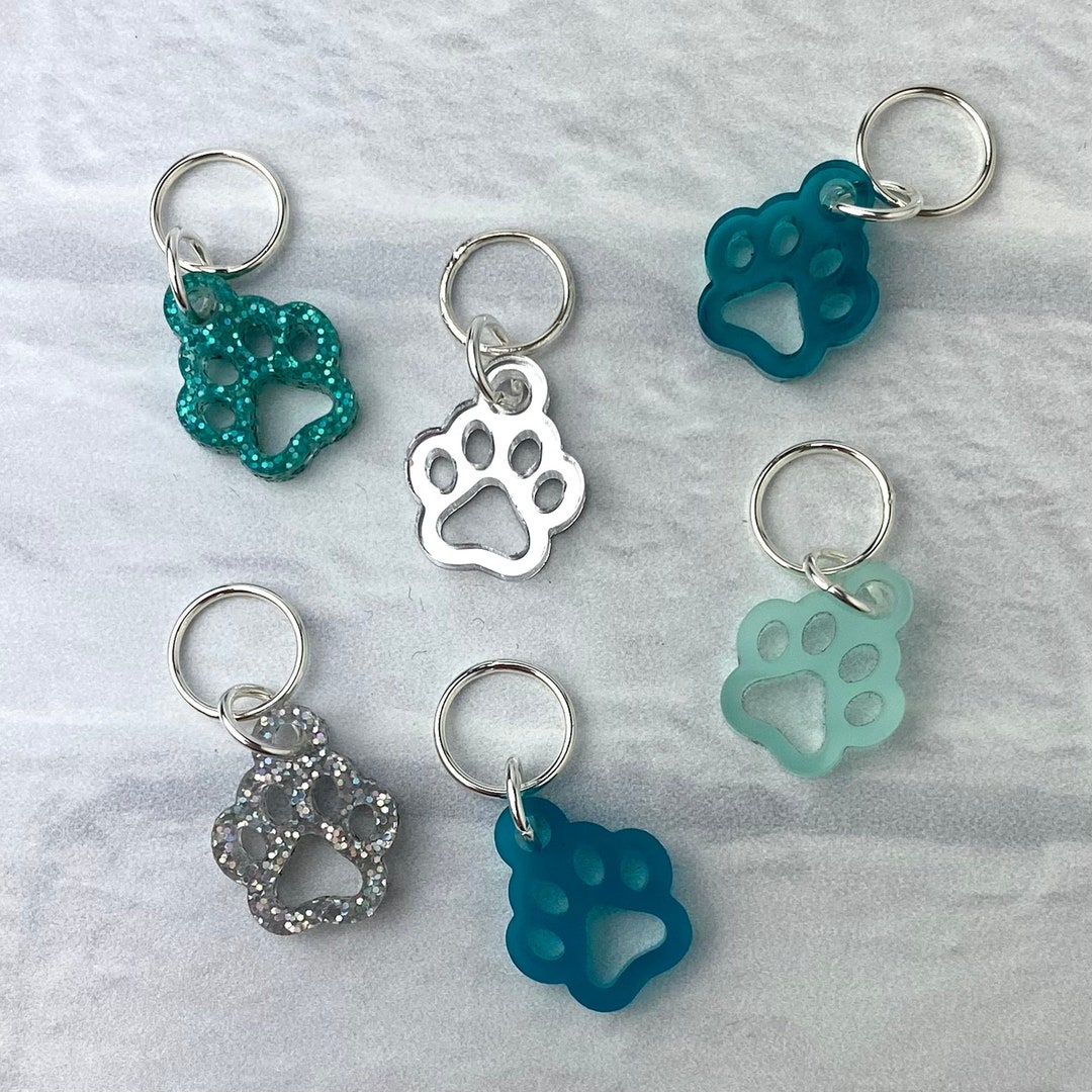 Dog Paw Print Acrylic Stitch Markers, Soldered Ring Marker, Set of 6 ...