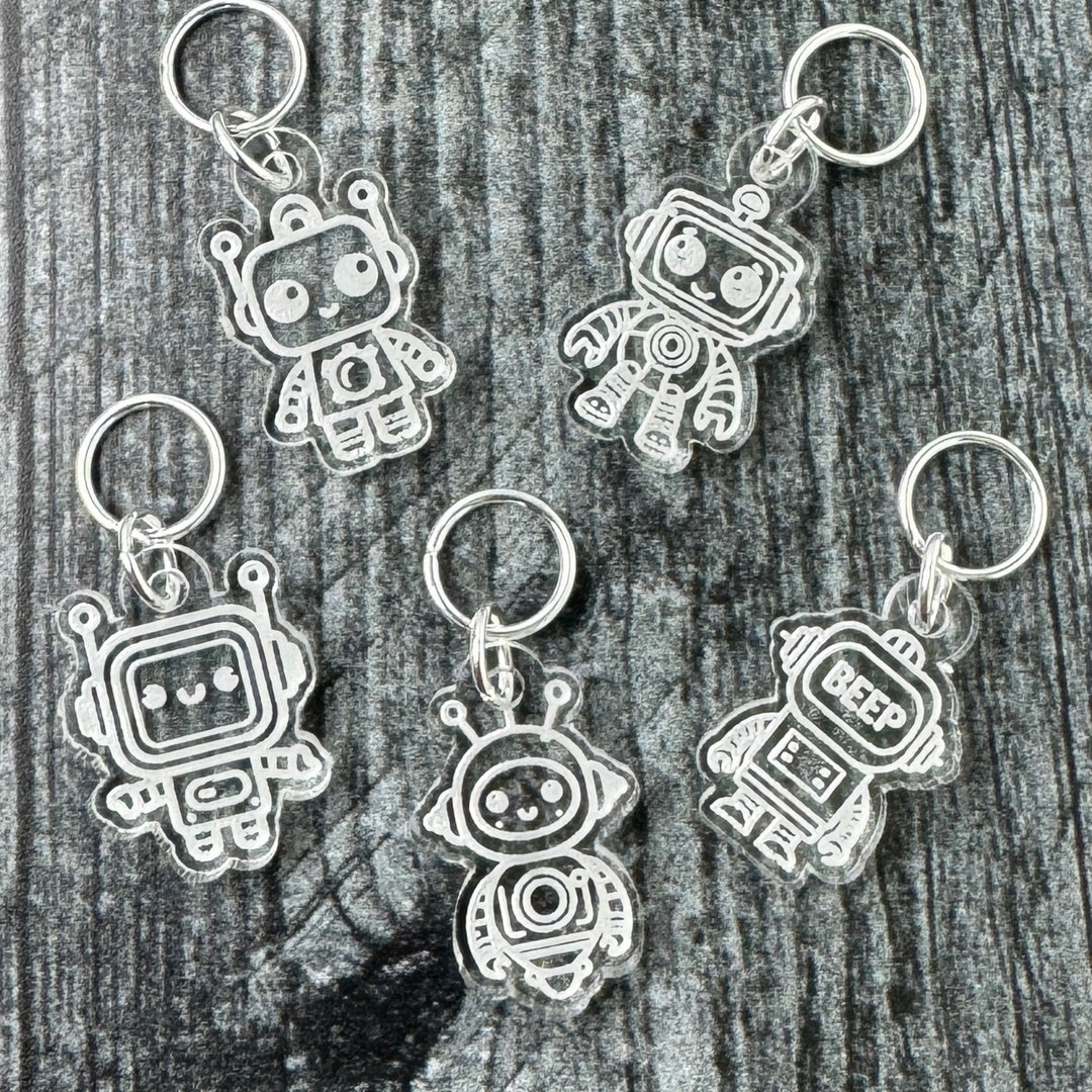 Robot Stitch Markers, Acrylic, Soldered Ring Marker, Set of 5 - Etsy