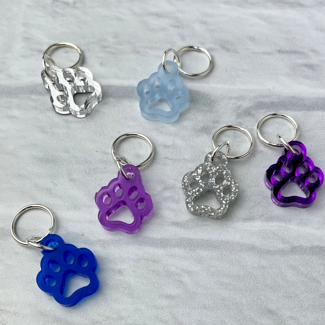 Dog Paw Print Acrylic Stitch Markers, Soldered Ring Marker, Set of 6 ...