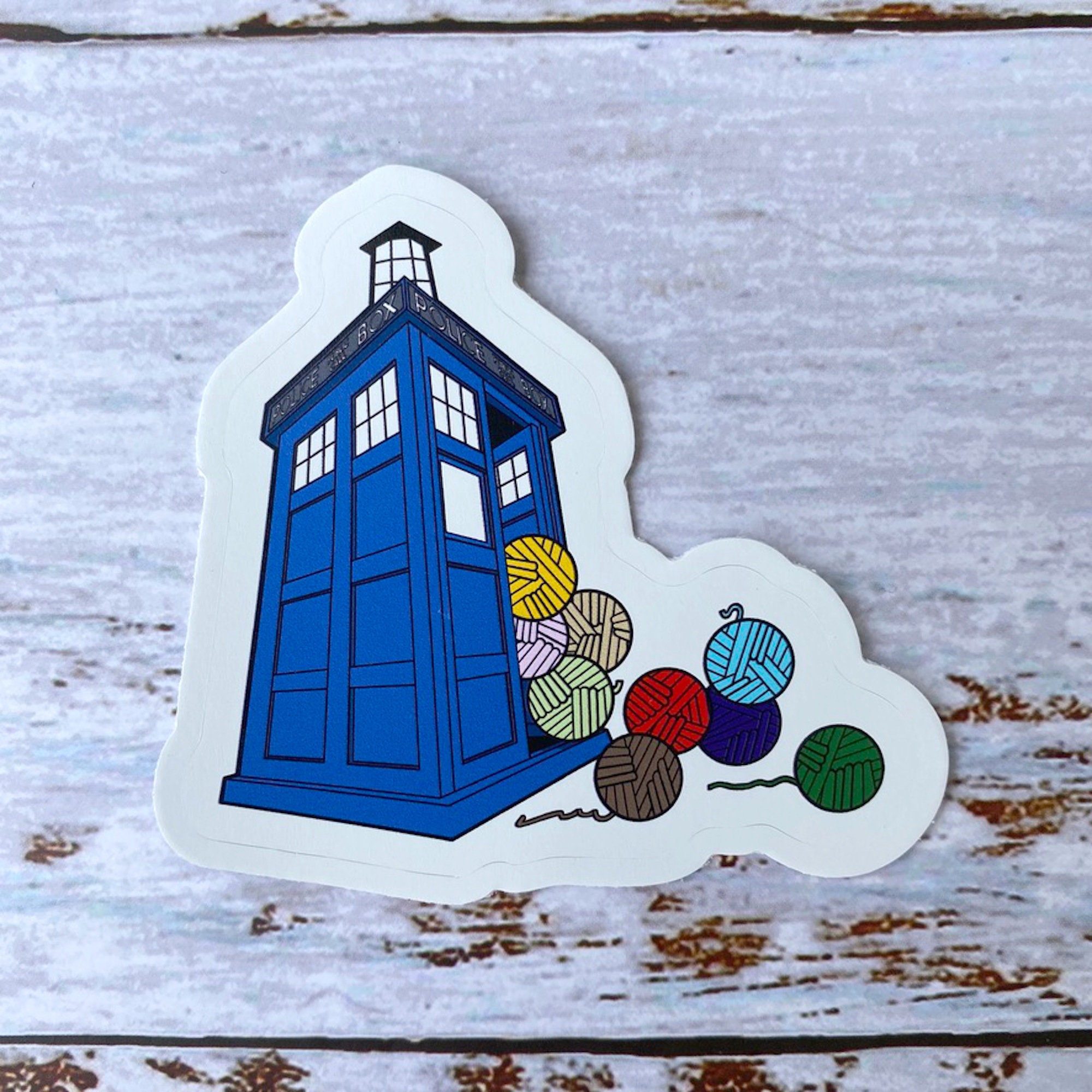 Knitting Blue Box Matte Vinyl Sticker, Yarn Stash, Bigger on the Inside ...