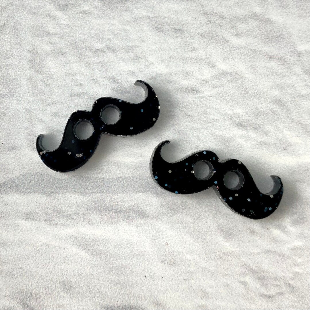 Mini Mustache Buttons, Set of 2, Laser Cut Black Acrylic With Glitter ...