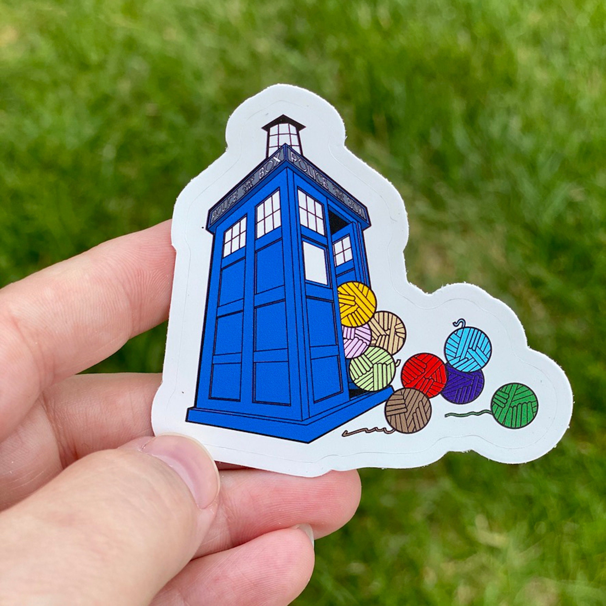 Knitting Blue Box Matte Vinyl Sticker, Yarn Stash, Bigger on the Inside ...