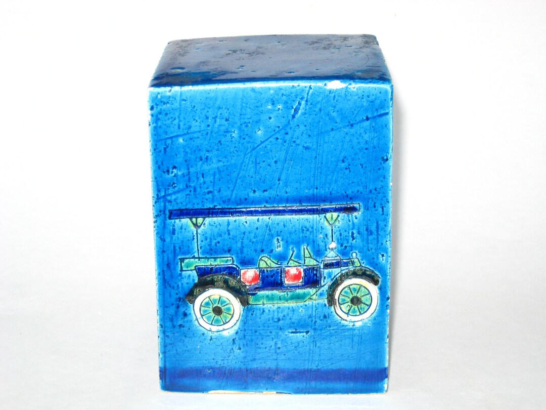 RARE Aldo Londi Bitossi Italy BLU Blue Rosenthal Netter Label Bookend W ...