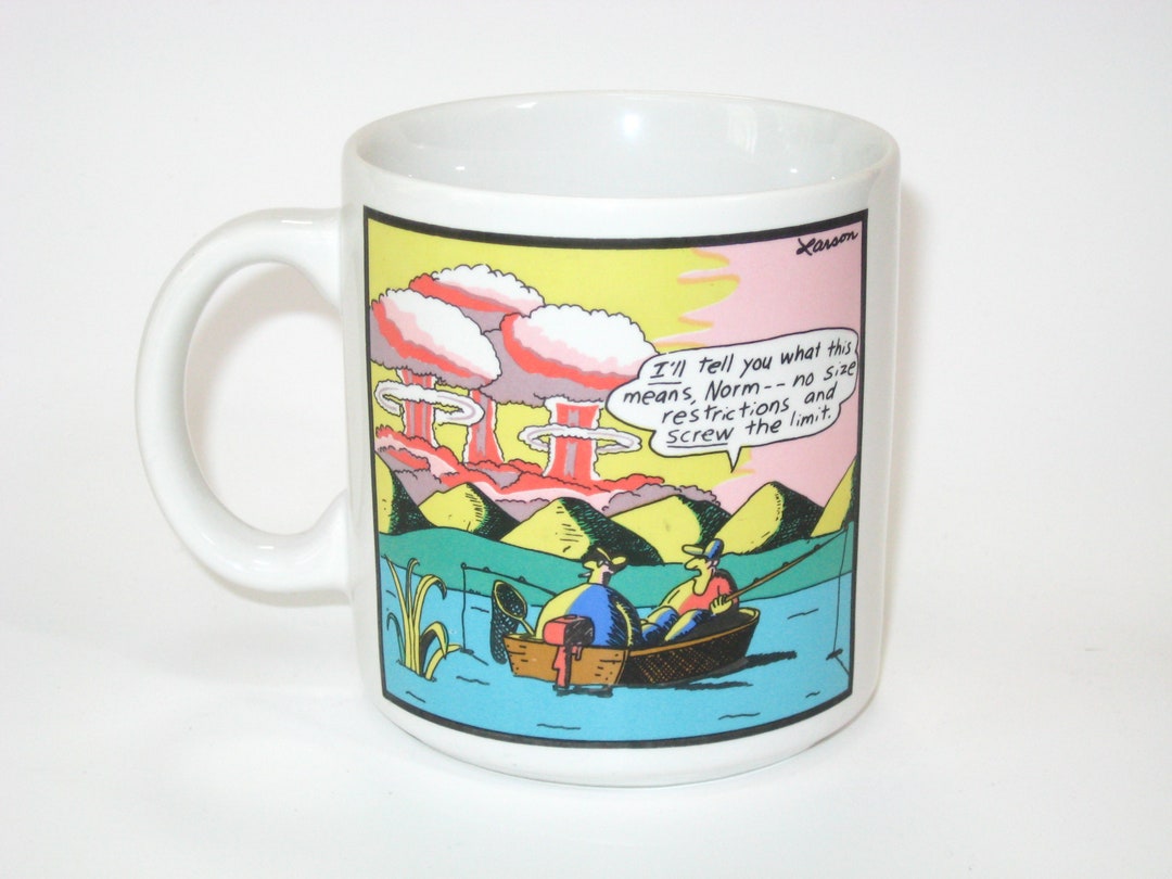 Gary Larson THE FAR SIDE Mug Atomic Bomb Fishing Boat screw the Limit ...
