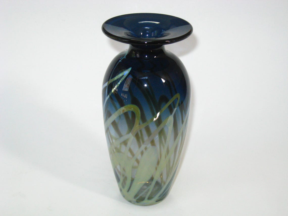 Robert Levin Blue Swirl Studio Art Glass Baluster Vase Signed & Dated ...