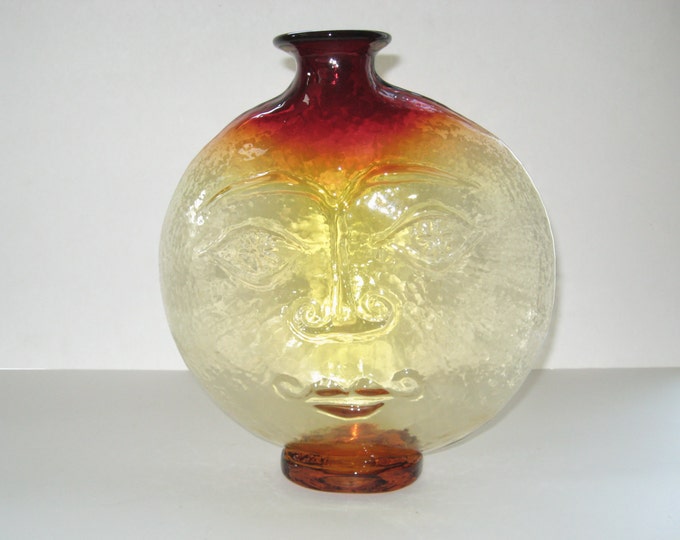 Blenko Tangerine Sun Face Vase - Amberina Moon or Pillow Vase - Wayne ...