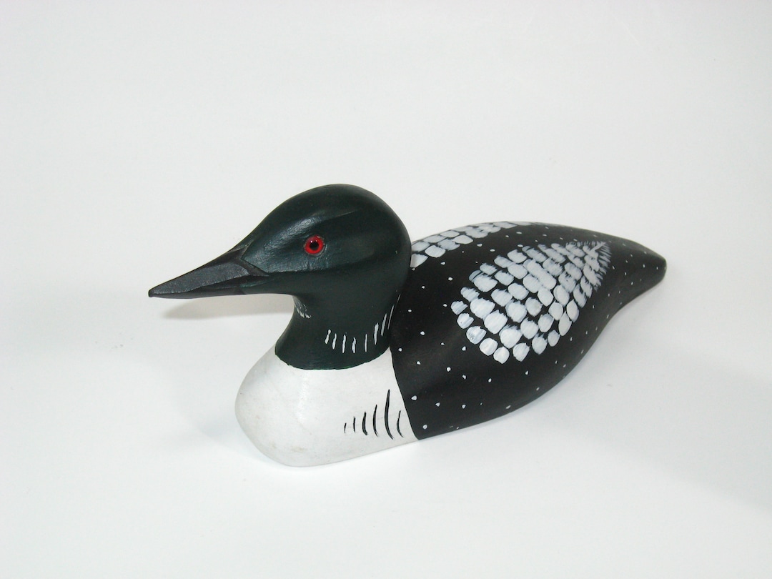 BIRD SHOAL Common Loon Carving 8.75" Sculpture 1/2 Size Decoy W/ Glass ...