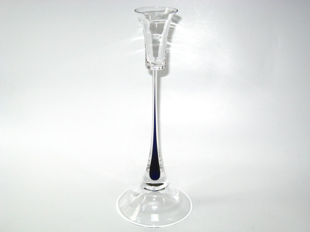 Orrefors INTERMEZZO 12+" Tall Crystal Candlestick W/ Cobalt Blue ...