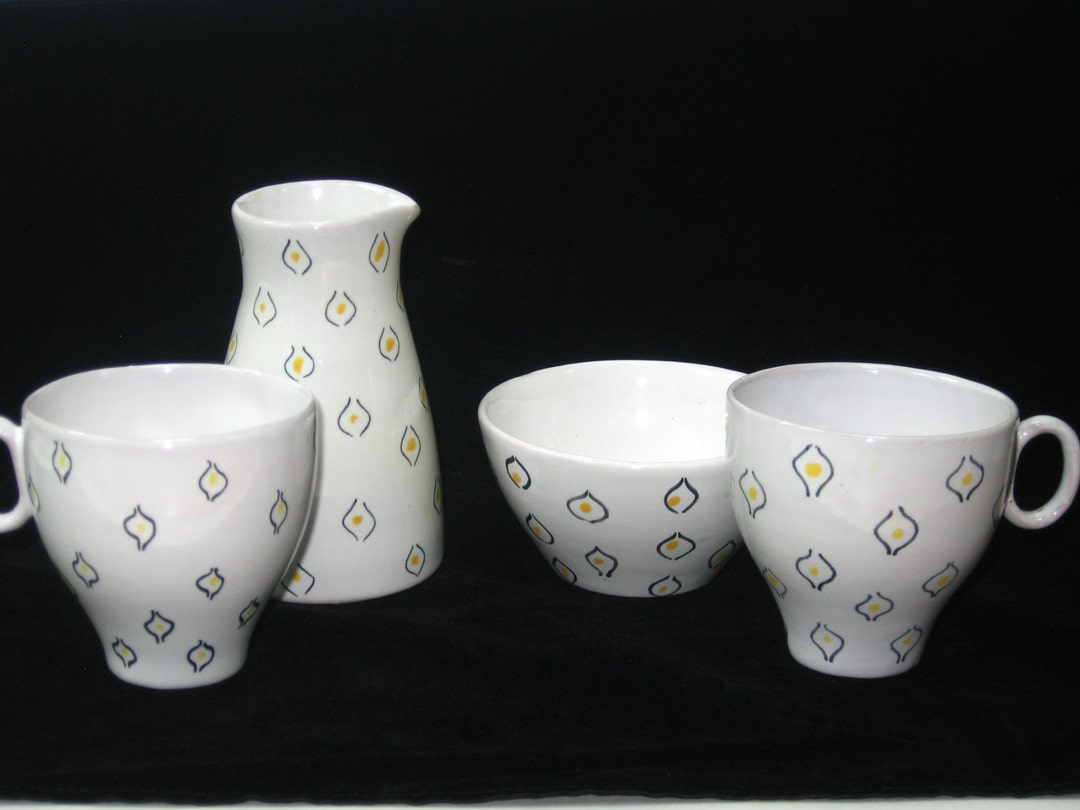 RAYMOR Italy Signed W/ Label ATOMIC EYES 4 Piece Espresso Set; Retro ...