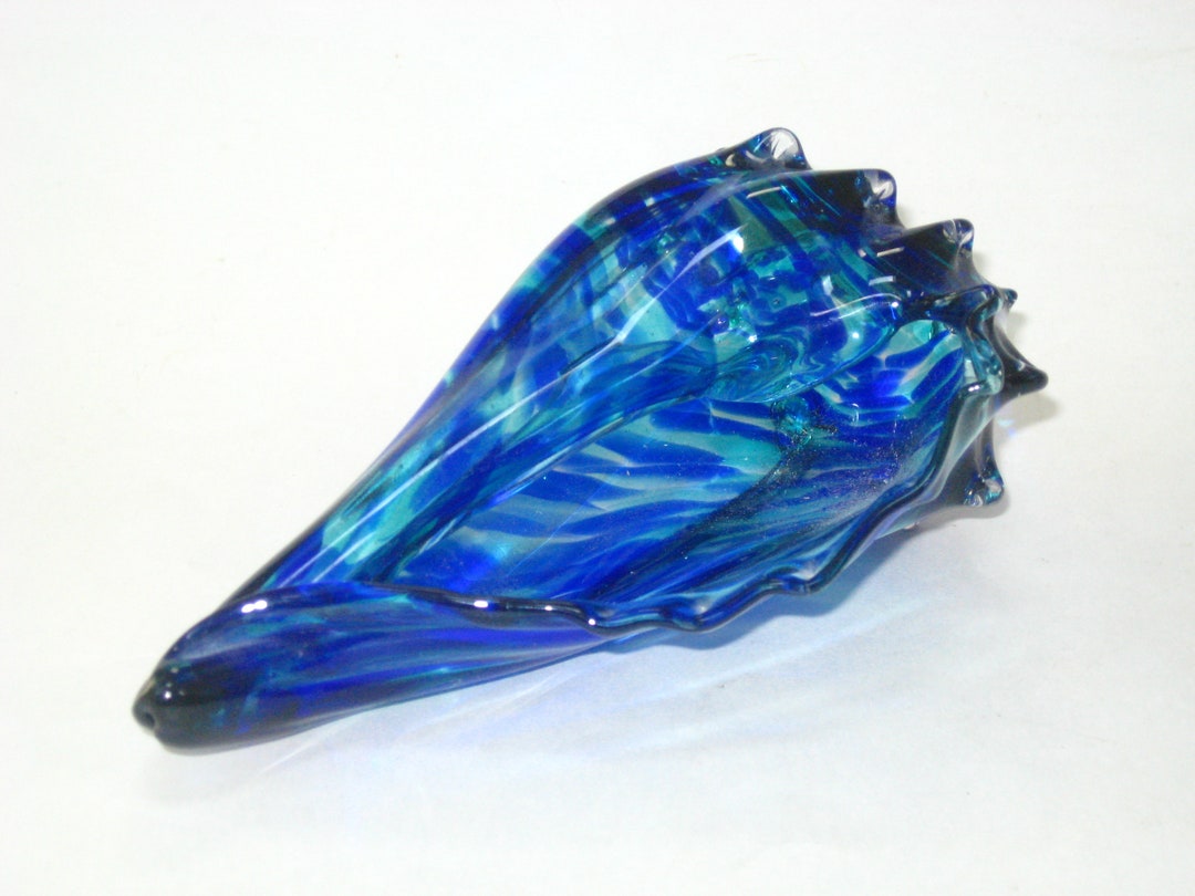 Cape Cod Studio Art Glass Conch Shell Seashell Blue & Aqua Sculpture W ...