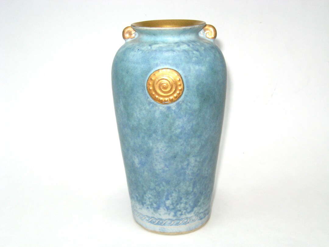 Conwy Pottery Wales Carol Wynner Morris Mottled Turquoise Blue & Gold 7 ...