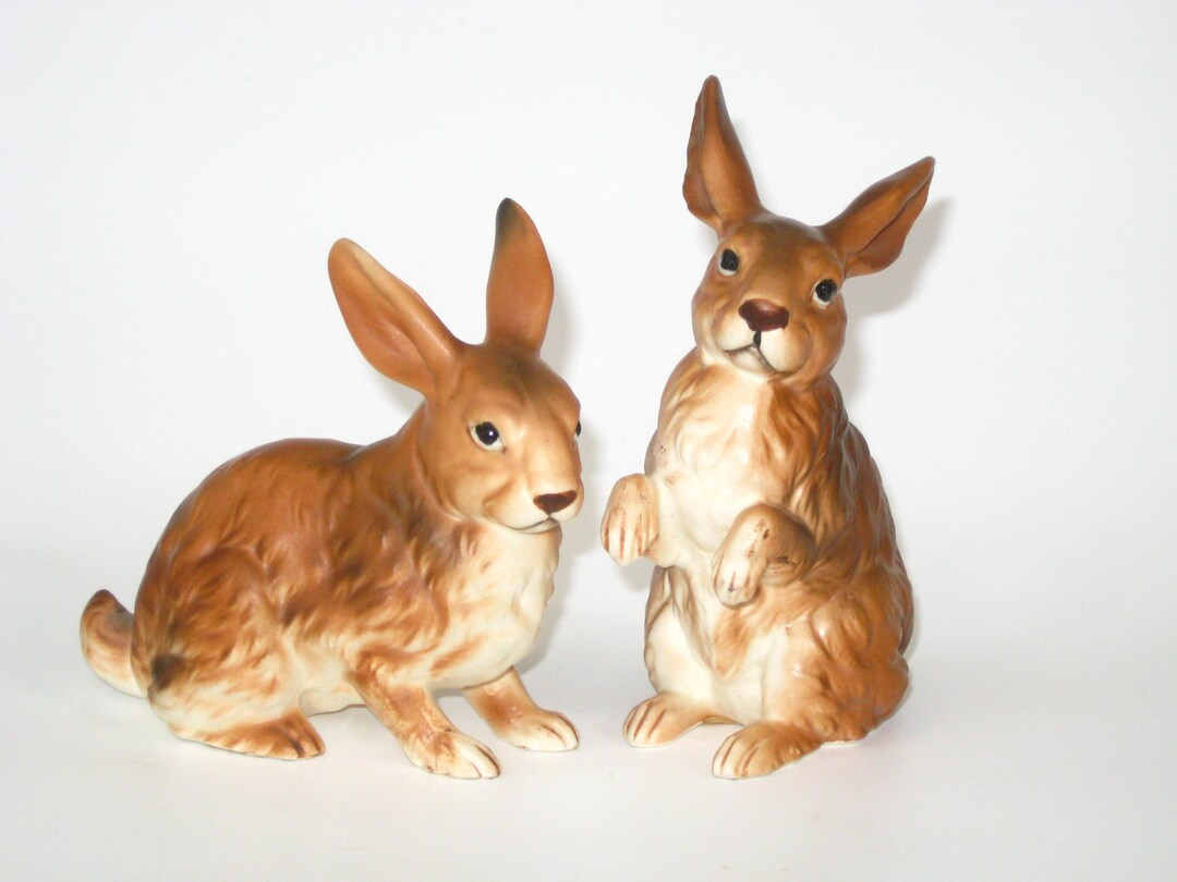 Lefton Pair Bunny Rabbit Figurines Vintage Porcelain Made in Japan W ...