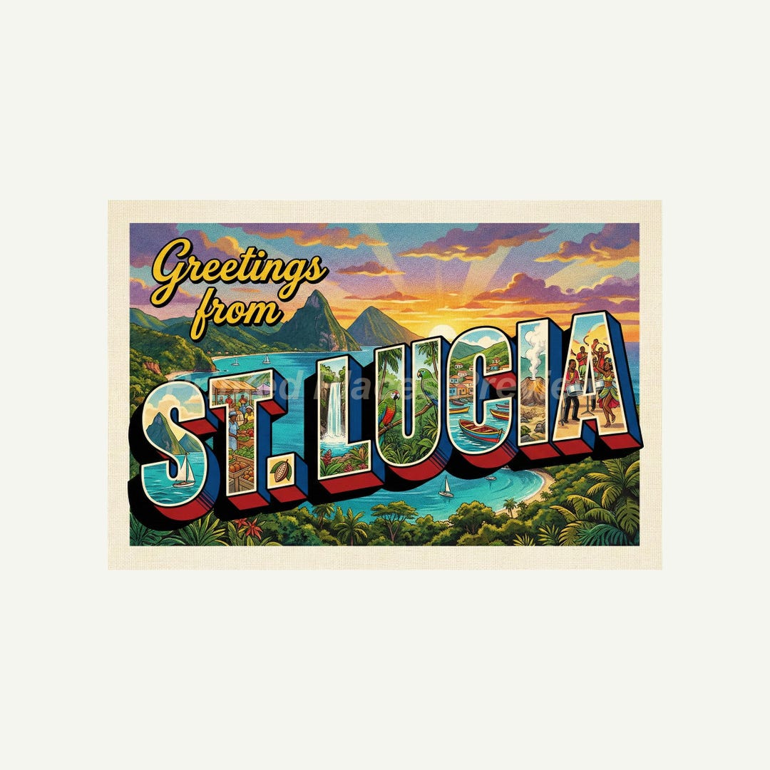 St. Lucia Postcard, Retro Greetings From Wall Art Print, Vintage ...