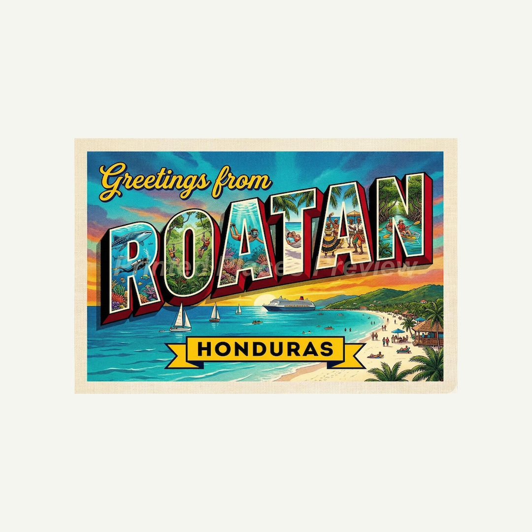 Roatan Honduras Postcard, Retro Greetings From Wall Art Print, Vintage ...