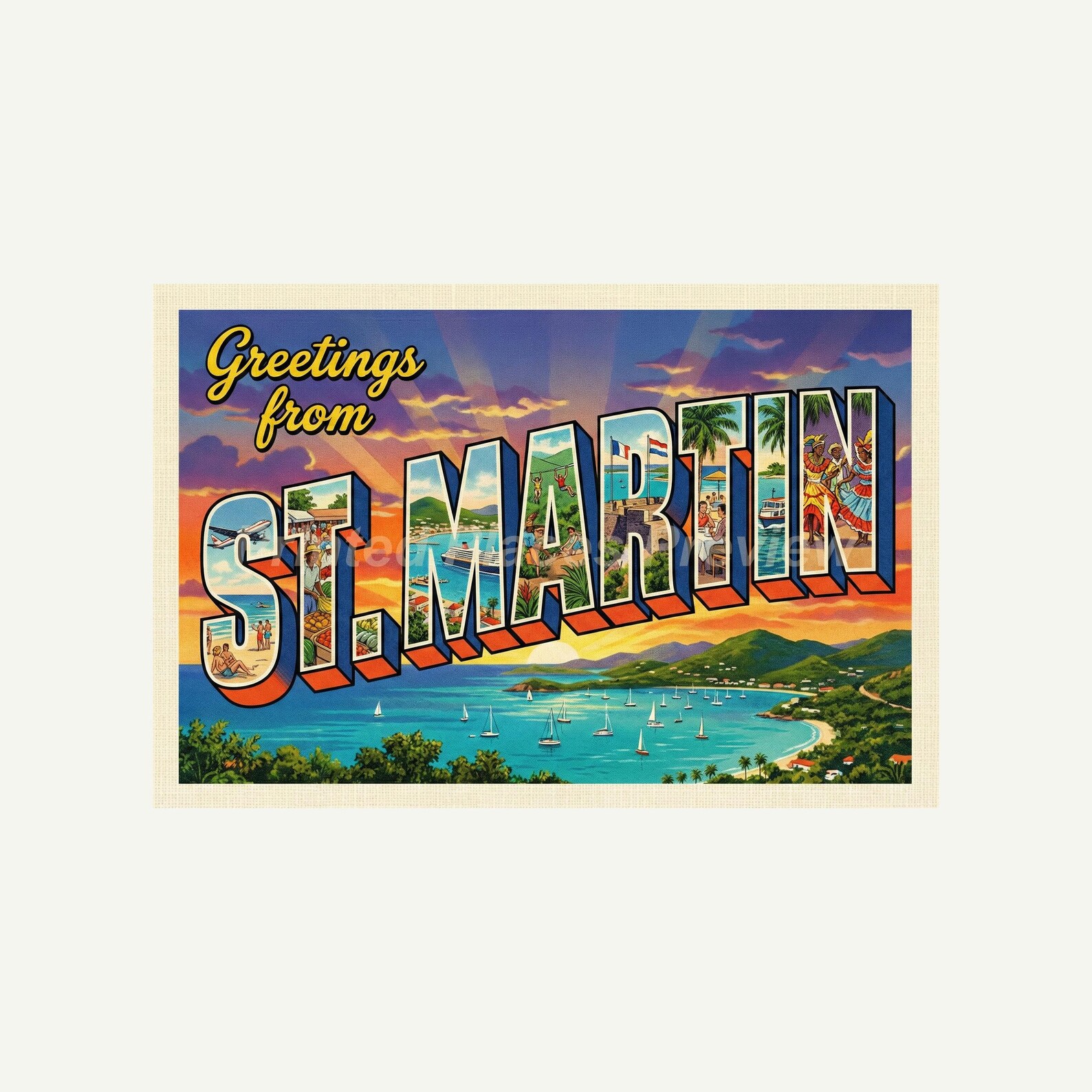 St. Martin Postcard, Retro Greetings From Wall Art Print, Vintage ...