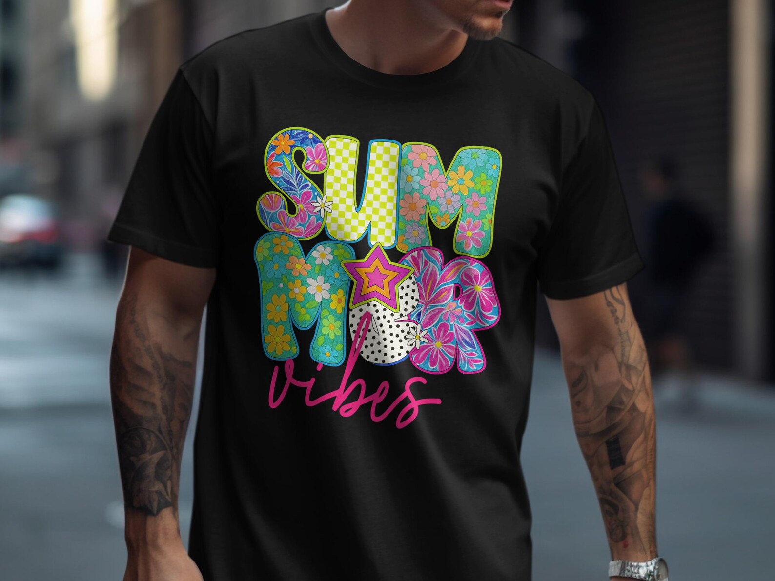 Groovy Summer Vibes T-shirts, Retro Floral Checkerboard Print ...