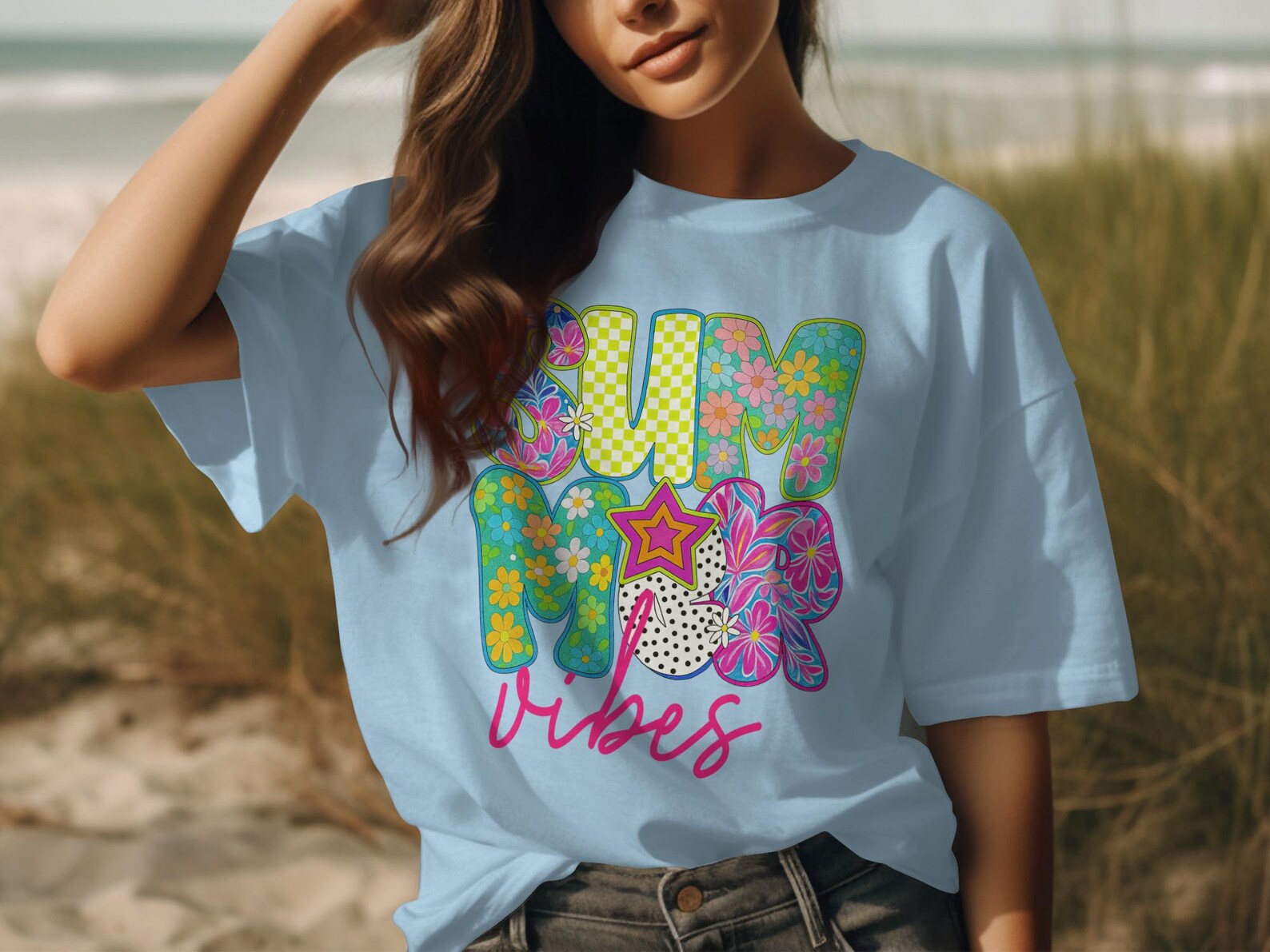 Groovy Summer Vibes T-shirts, Retro Floral Checkerboard Print ...