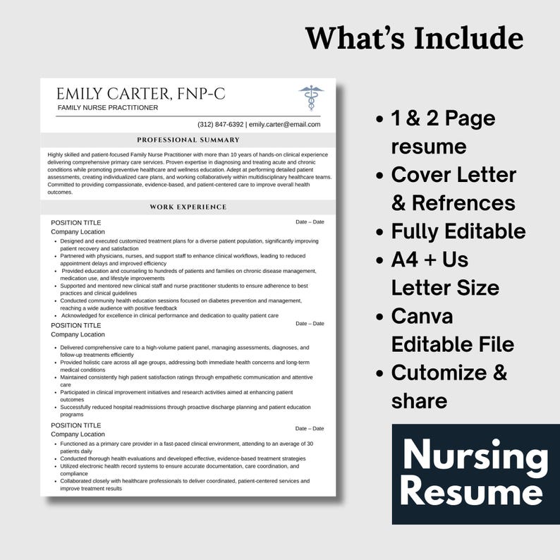 NP Resume Template With Cover Letter ATS Friendly Nurse Practitioner ...