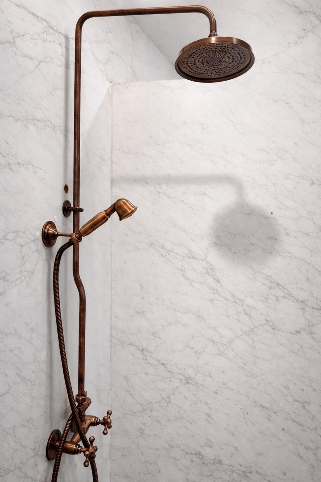 Vintage Copper Wall Mount Shower System, Antique Rainfall Shower Head ...