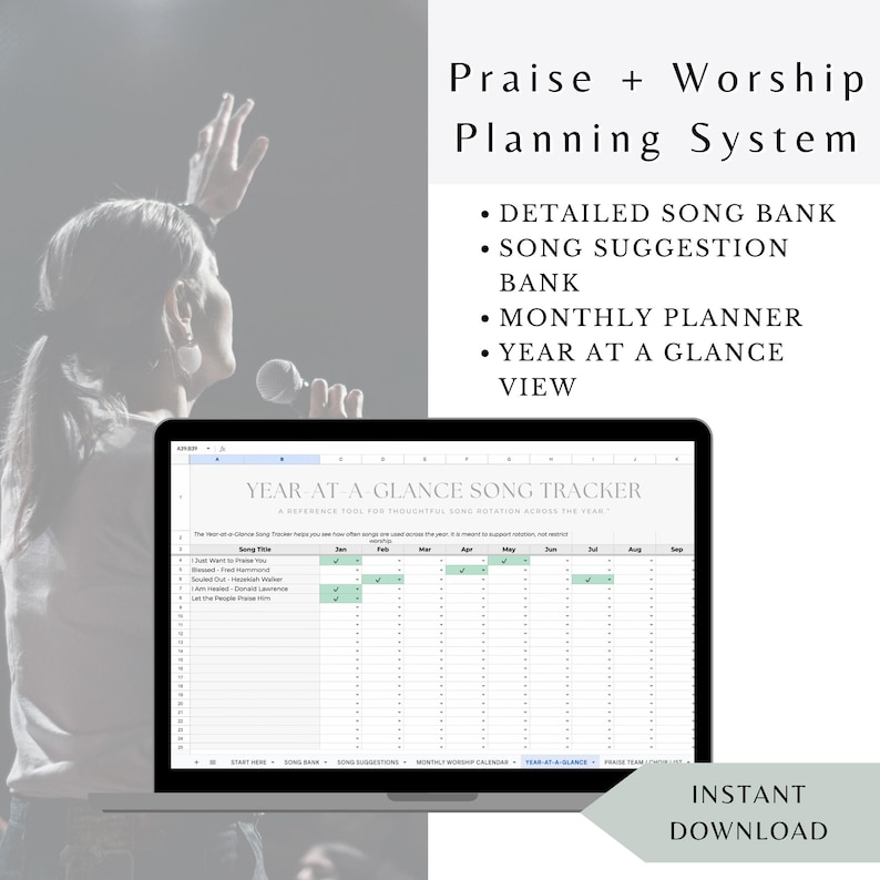 Praise and Worship Planning System | Google Sheets Worship Planner for ...