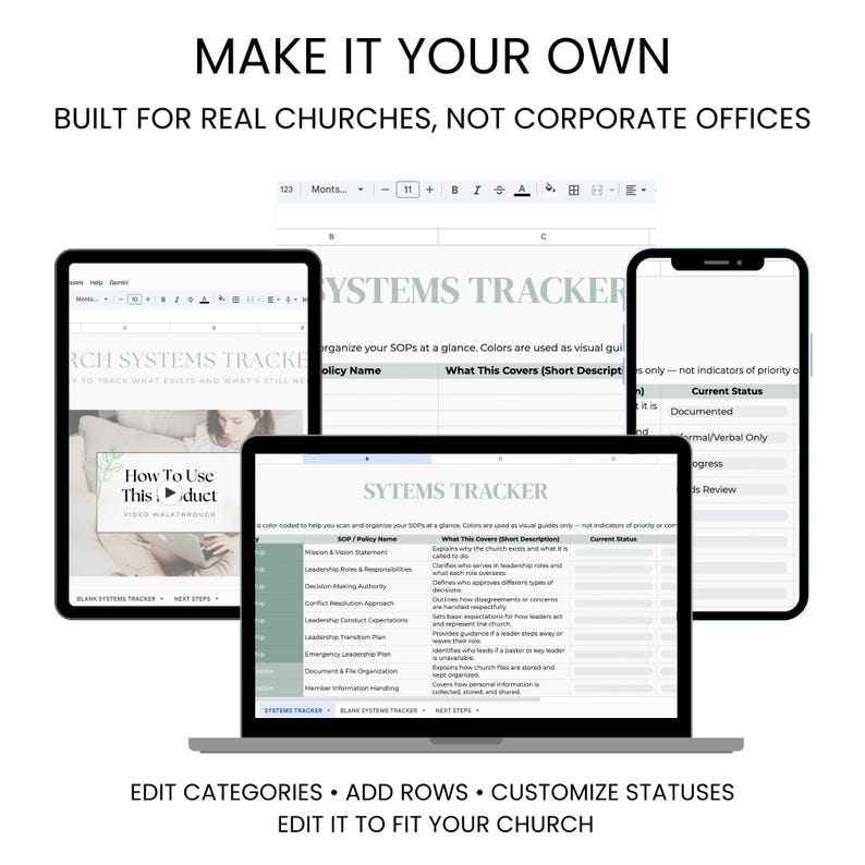 Church Systems Tracker Template | Church Operations Spreadsheet ...